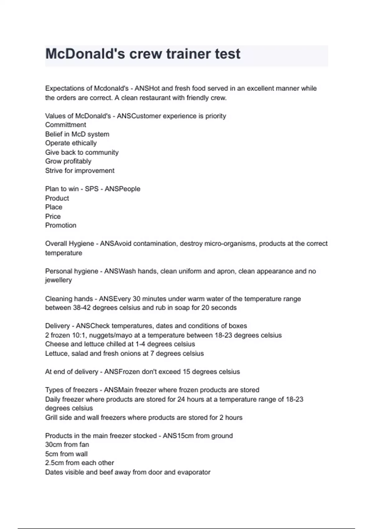 McDonald's crew trainer test 2024/2025 already graded A+ - McDonald ...