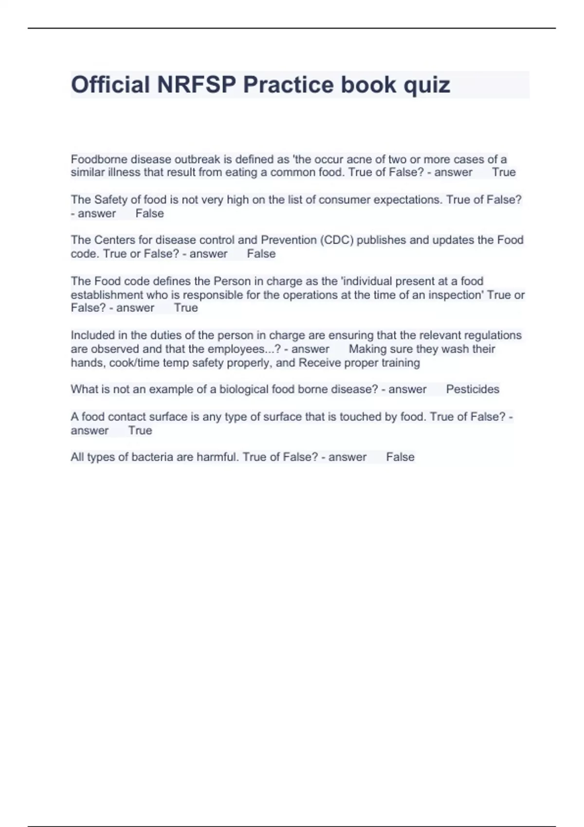 Official NRFSP Practice book quiz Questions with solutions 2024 - Nrfsp ...