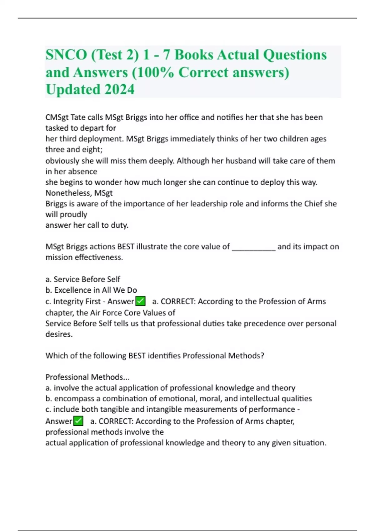 SNCO (Test 2) 1 - 7 Books Actual Questions and Answers (100% Correct ...