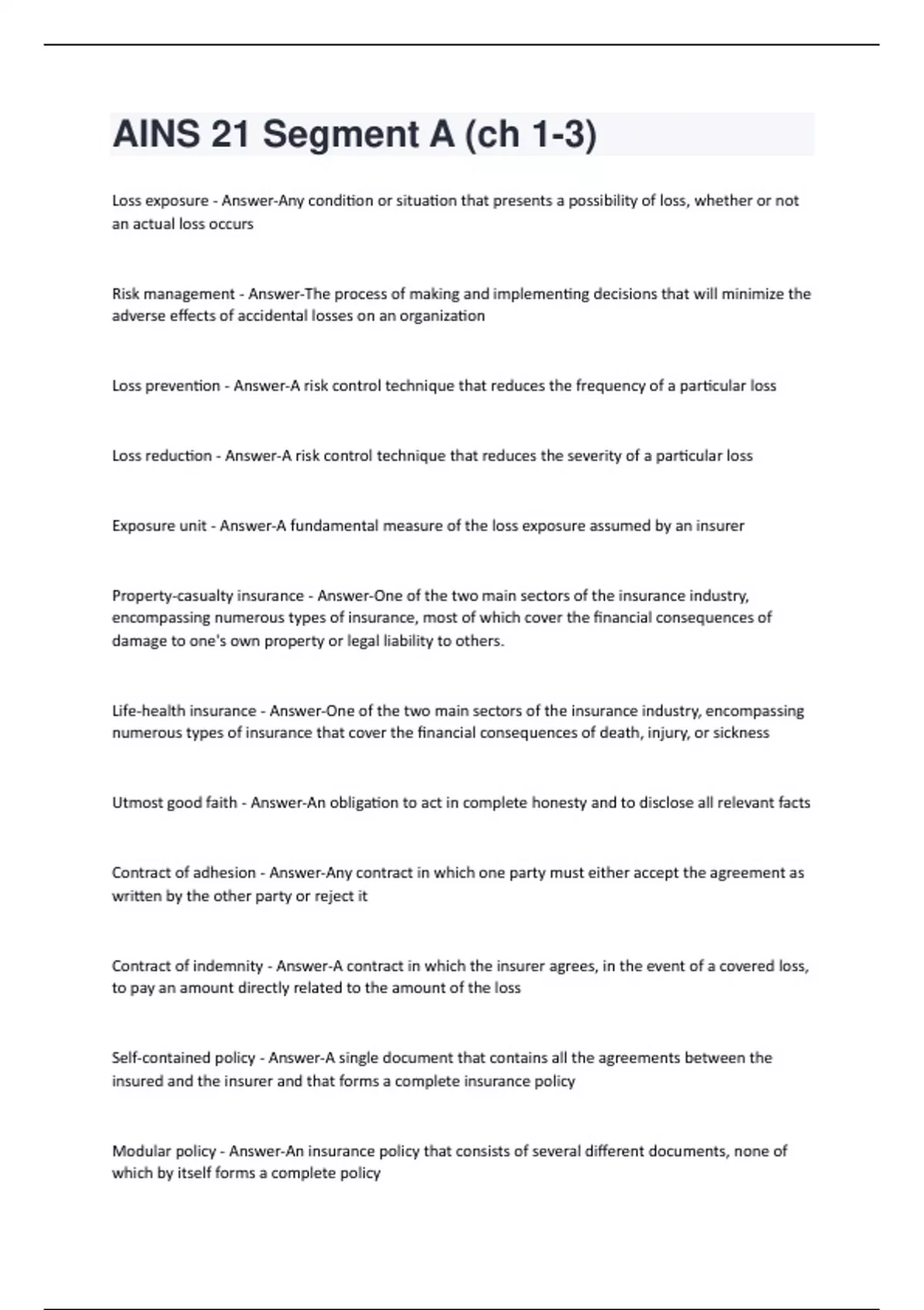 AINS 21 Segment A (ch 1-3) Exam Review new update questions and answers 2024 - AINS 21 Segment A ...