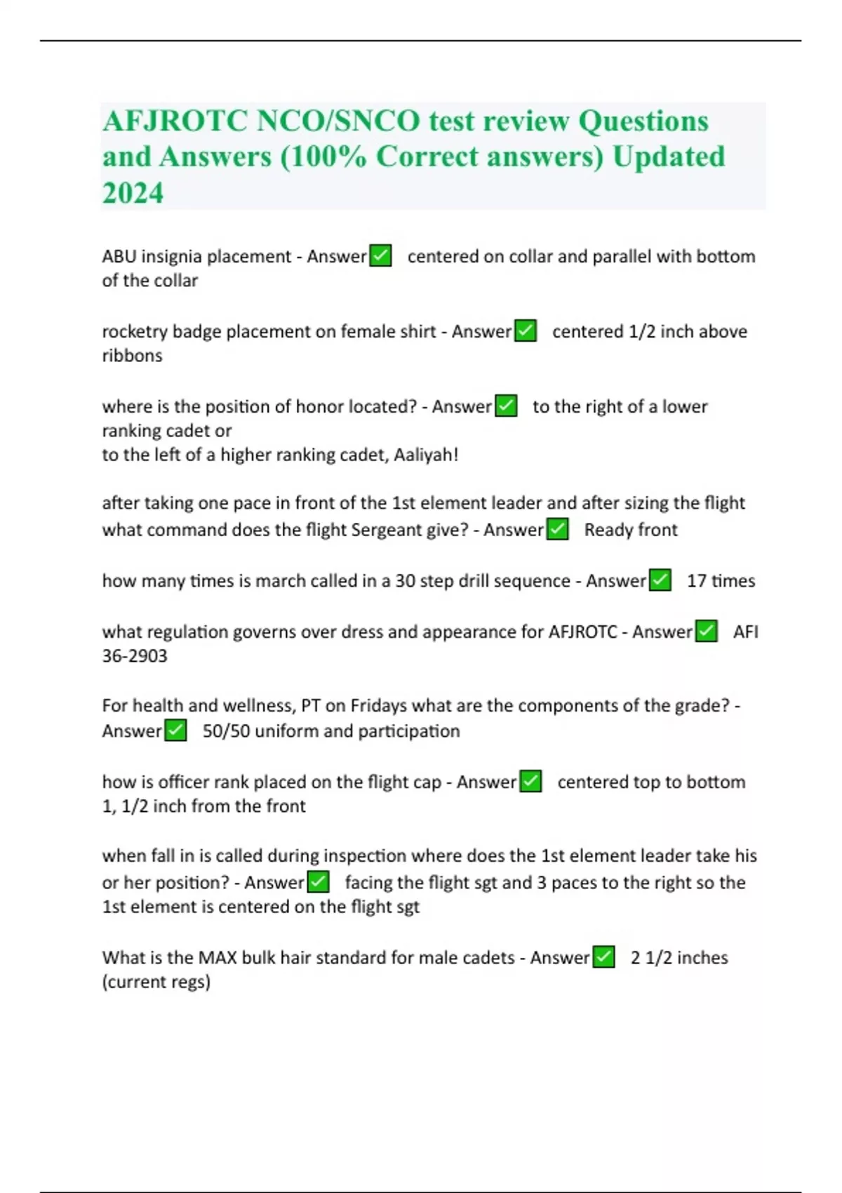 AFJROTC NCO/SNCO test review Questions and Answers (100% Correct ...