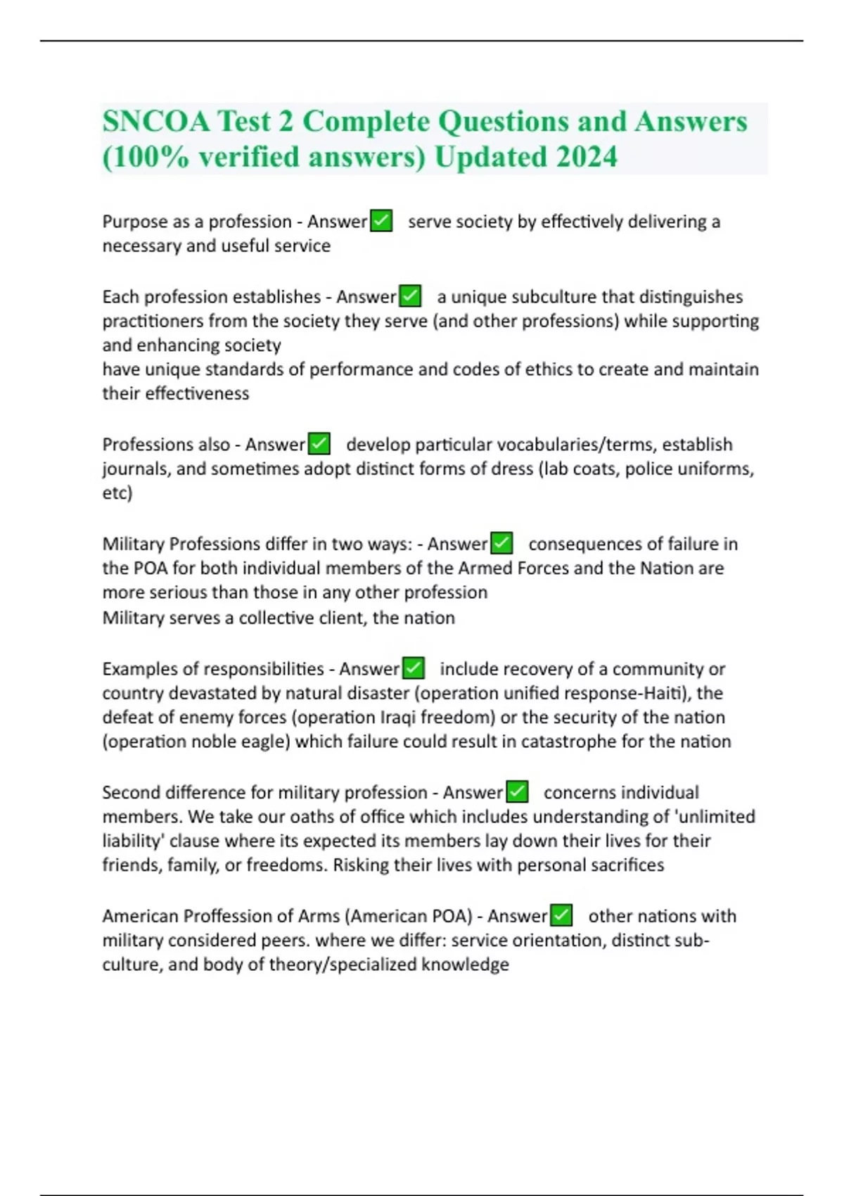 SNCOA Test 2 Complete Questions and Answers (100% verified answers ...