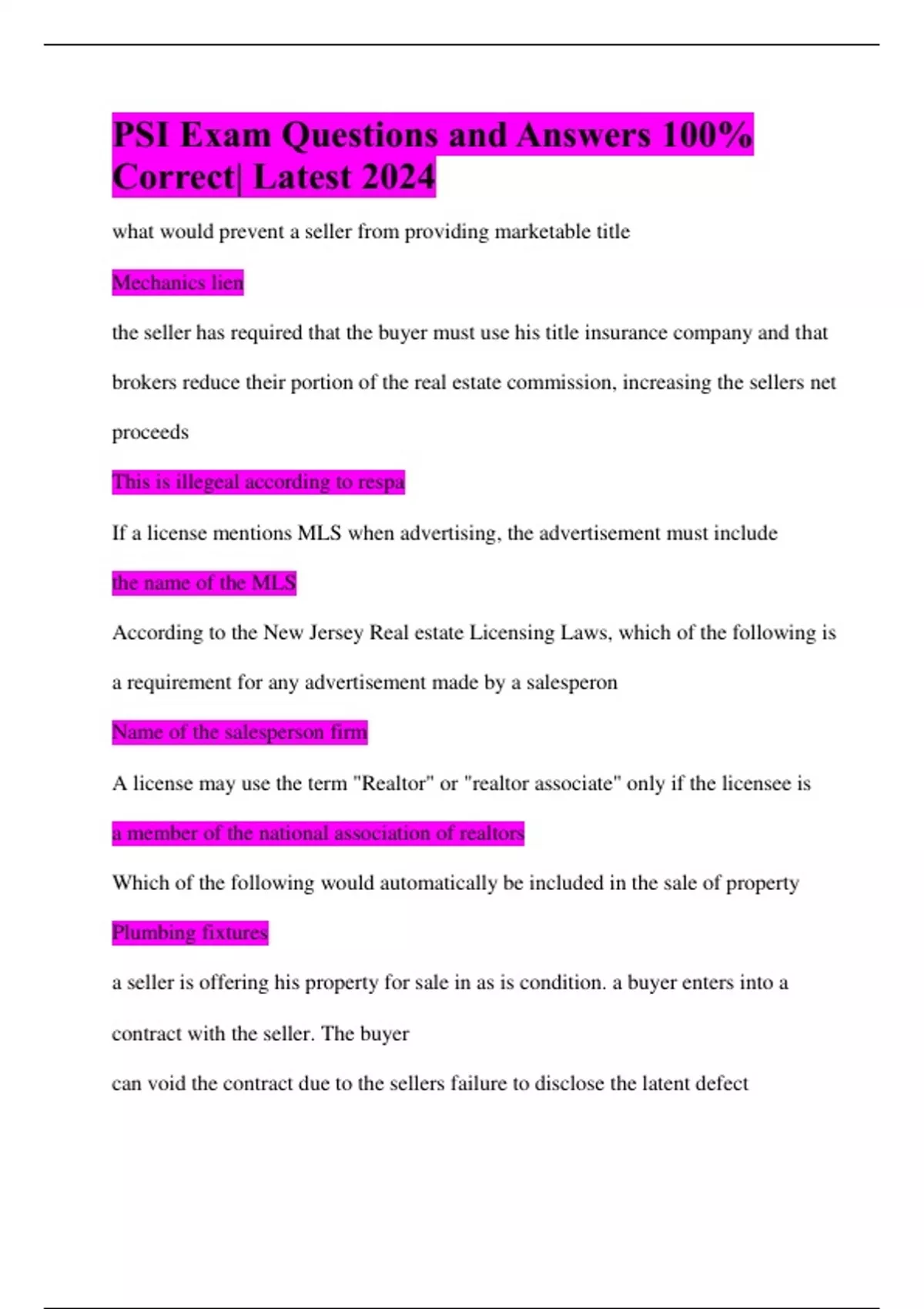 PSI Exam Questions and Answers 100% Correct| Latest 2024 - PSI real ...