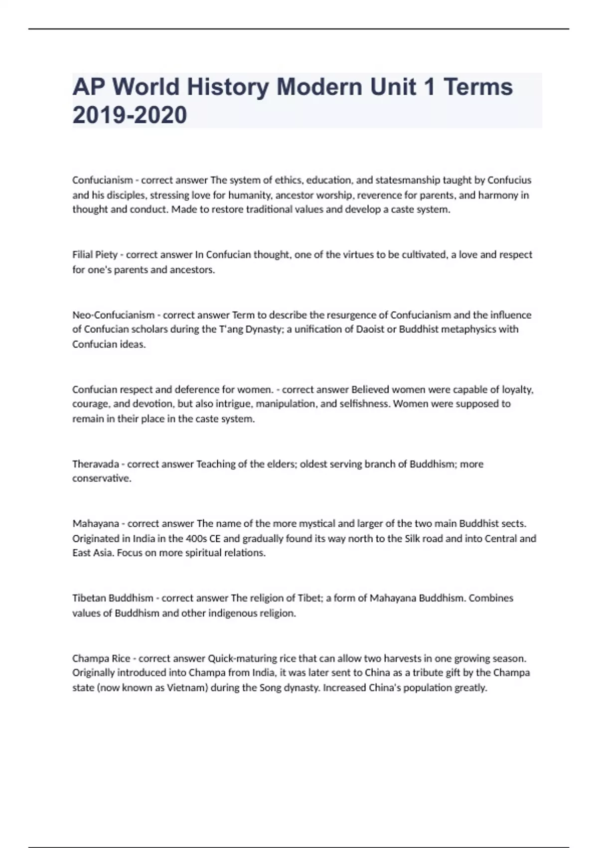 AP World History Modern Unit 1 Terms - WELL AP - Stuvia US