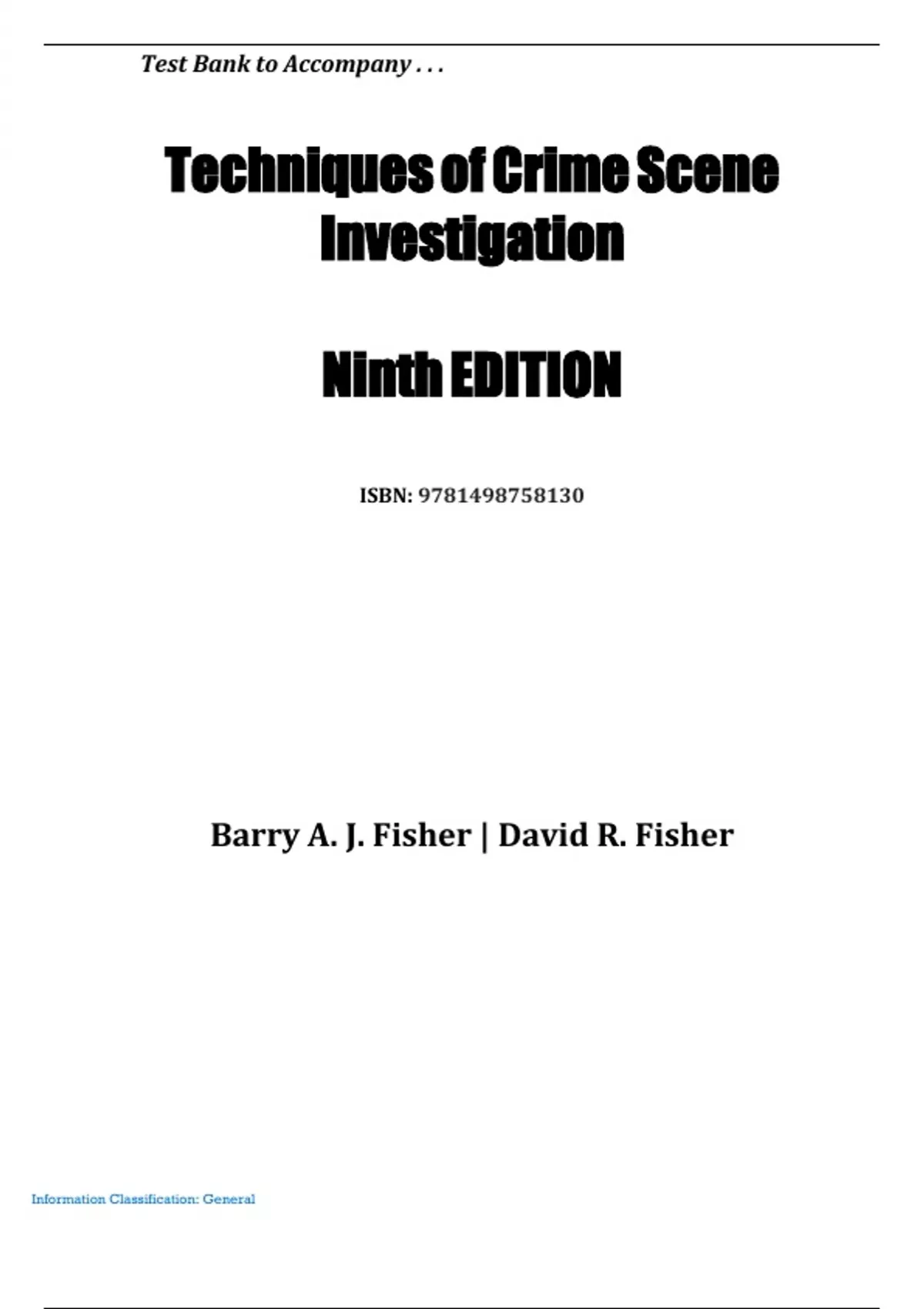 Test Bank for Techniques of Crime Scene Investigation, 9th Edition ...