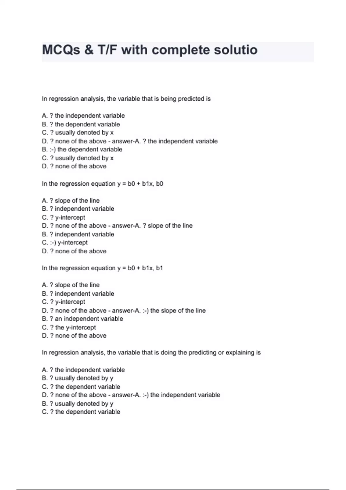MCQs & T/F with complete solution - MCQs & T/F with complete solution - Stuvia UK