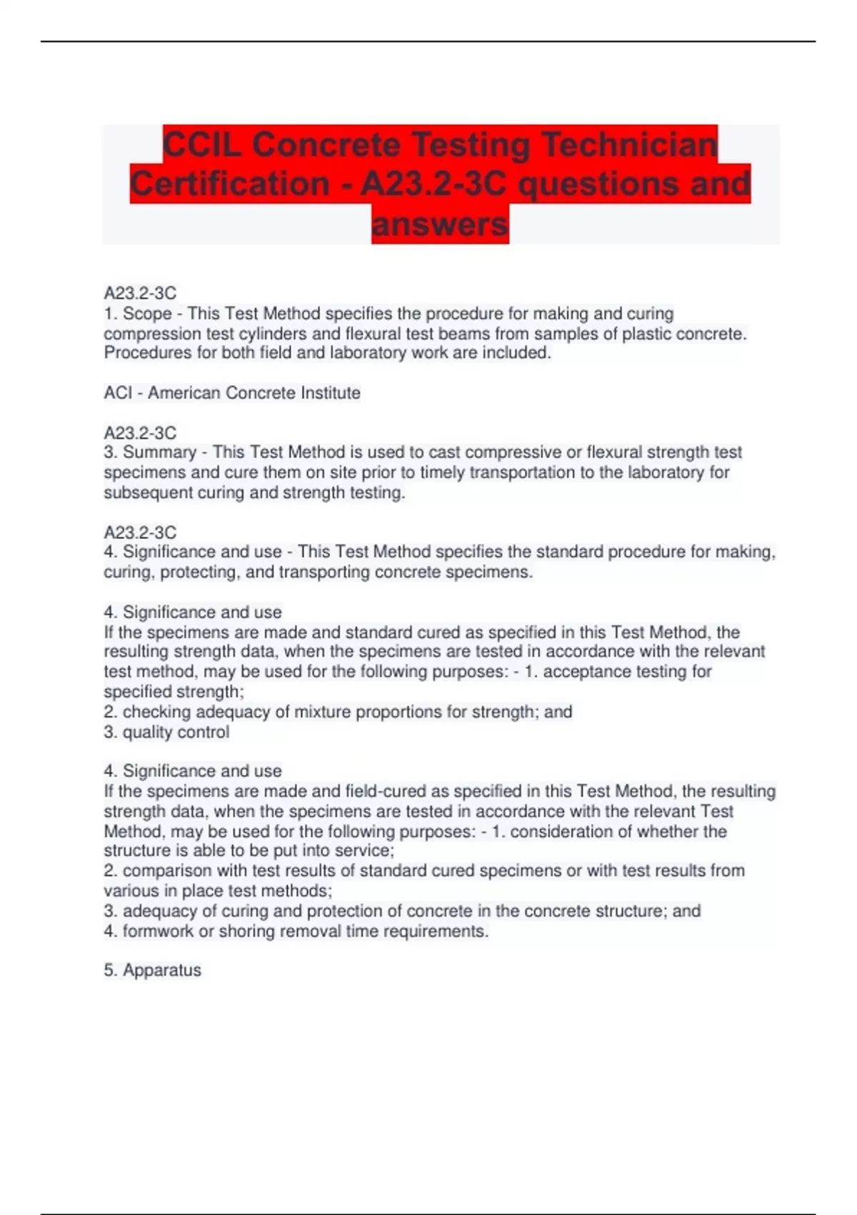 bundled CCIL Concrete Testing Technician Certification exam - Stuvia UK