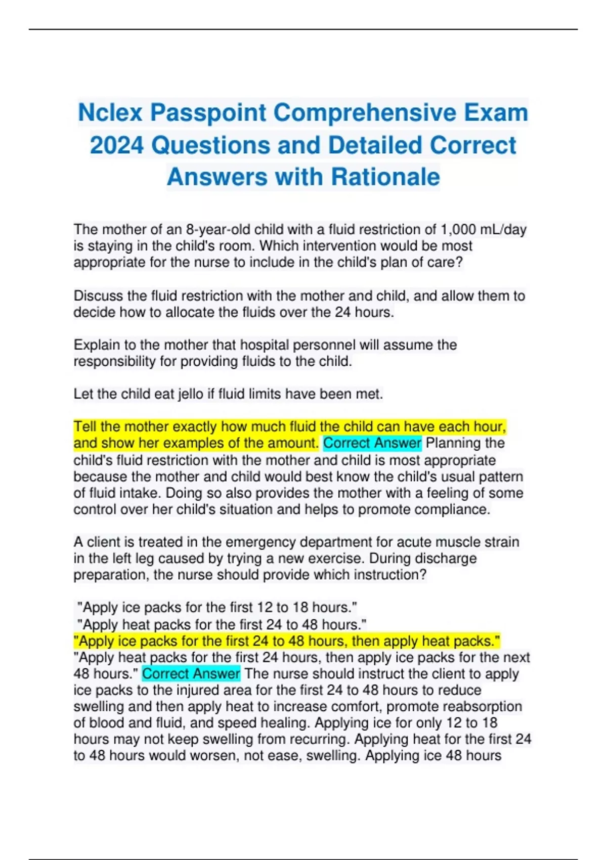 Nclex Passpoint Comprehensive Exam 2024 Questions and Detailed Correct ...