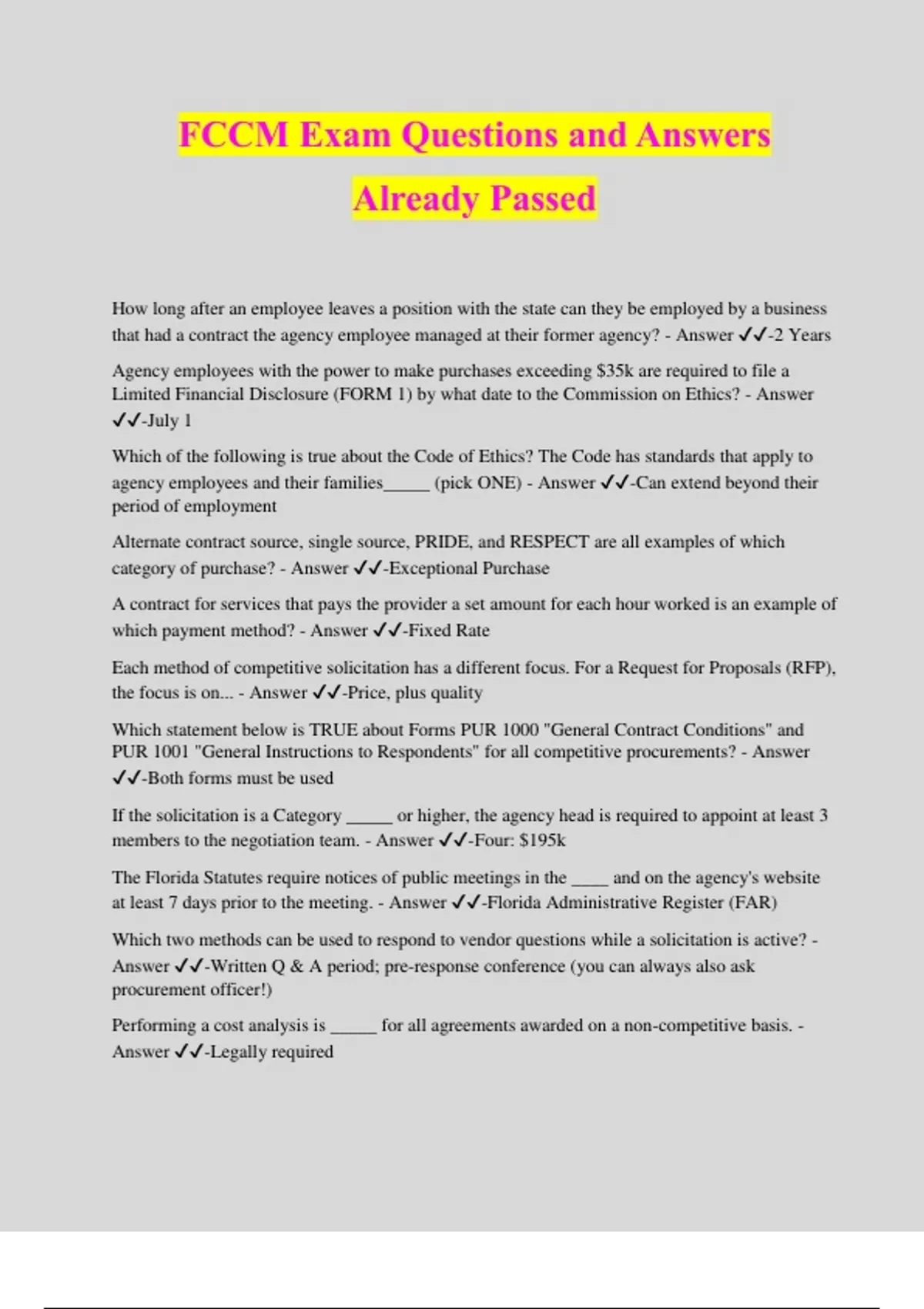 FCCM Compiled Exams Questions and Answers | 100% Verified and Updated 2024 | Download to Pass ...