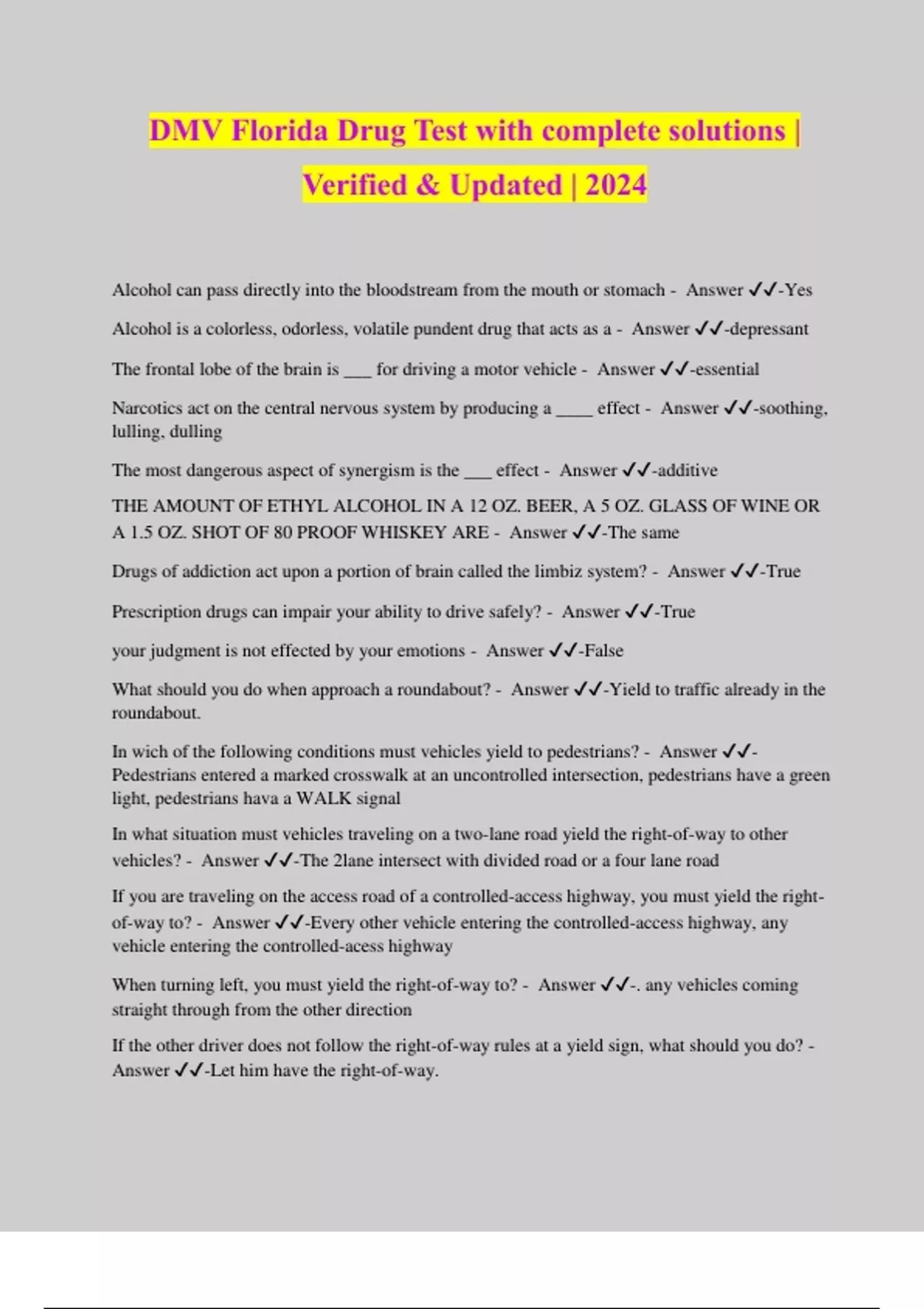 Florida Tlsae Bundled Exams Questions And Answers 100 Verified And Updated 2024 Graded To