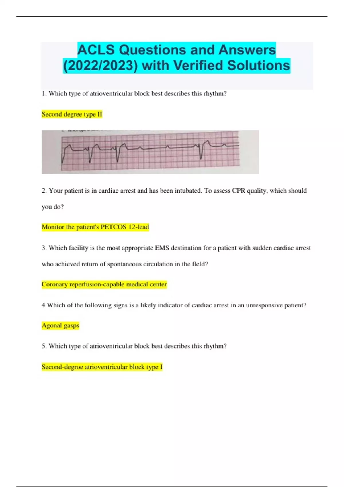 ACLS Questions and Answers (2022/2023) with Verified Solution - Acls ...