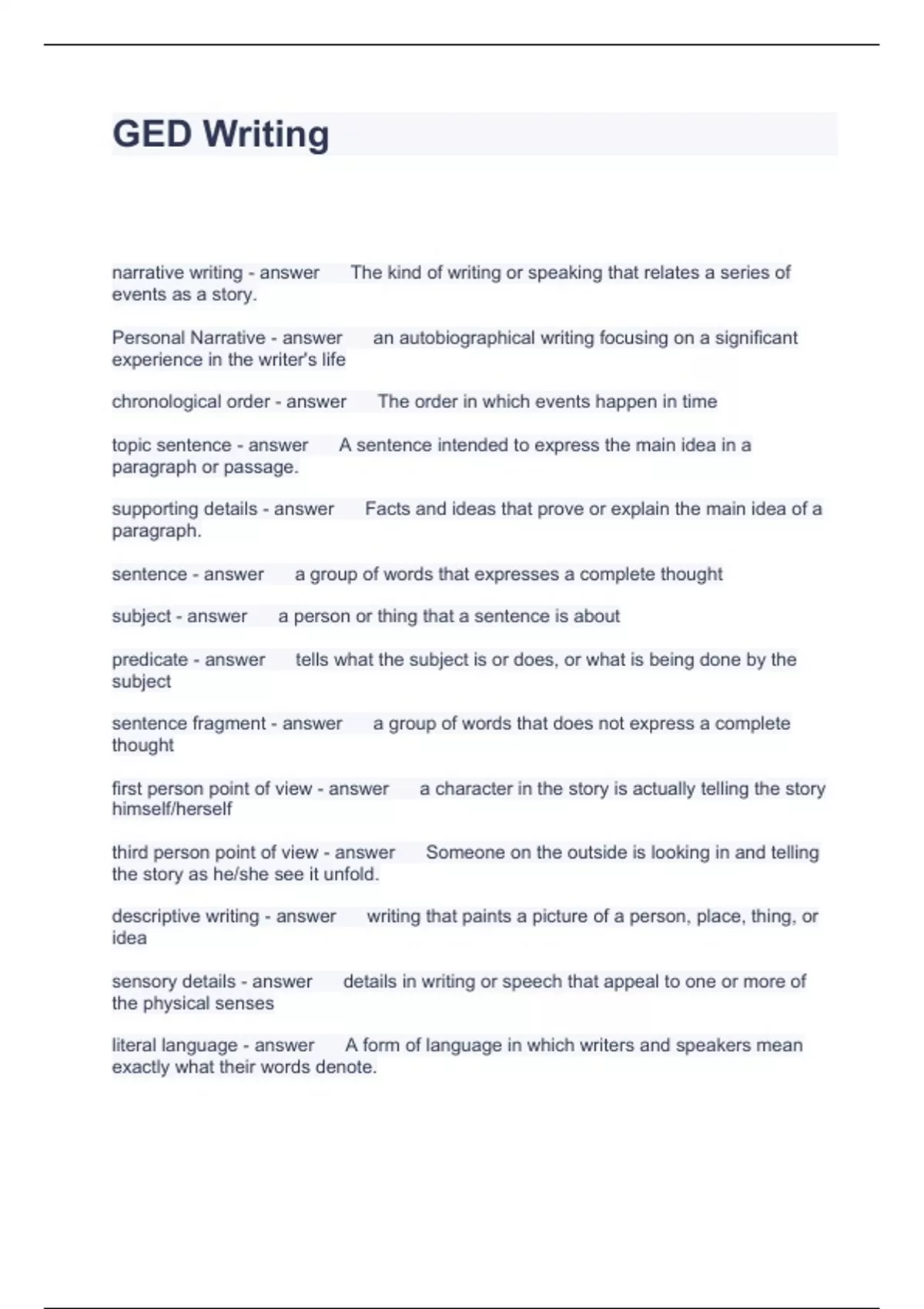 GED Writing Questions and Answers Fully solved - Ged - Stuvia US