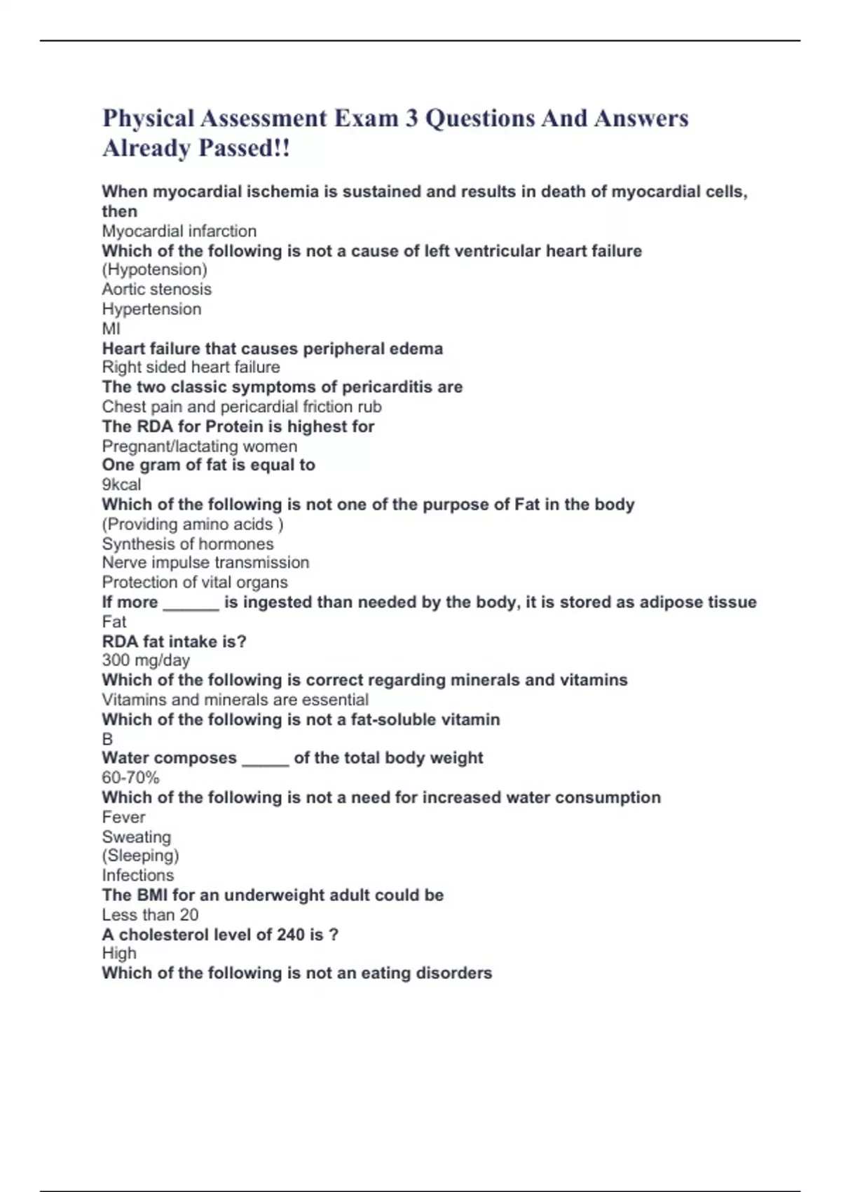 Physical Assessment Exam 3 Questions And Answers Already Passed ...