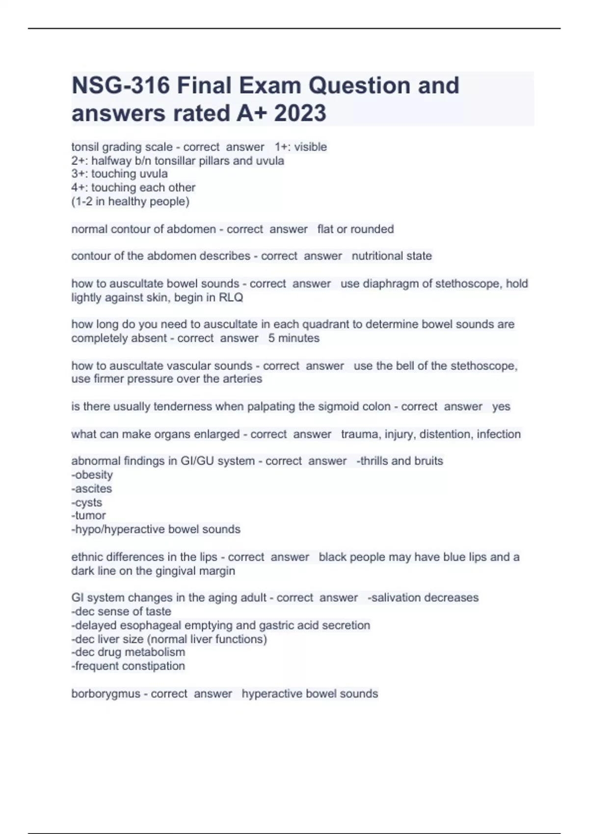 NSG-316 Final TEST Question and CERTIFIED answers rated A+ 2023/2024 ...