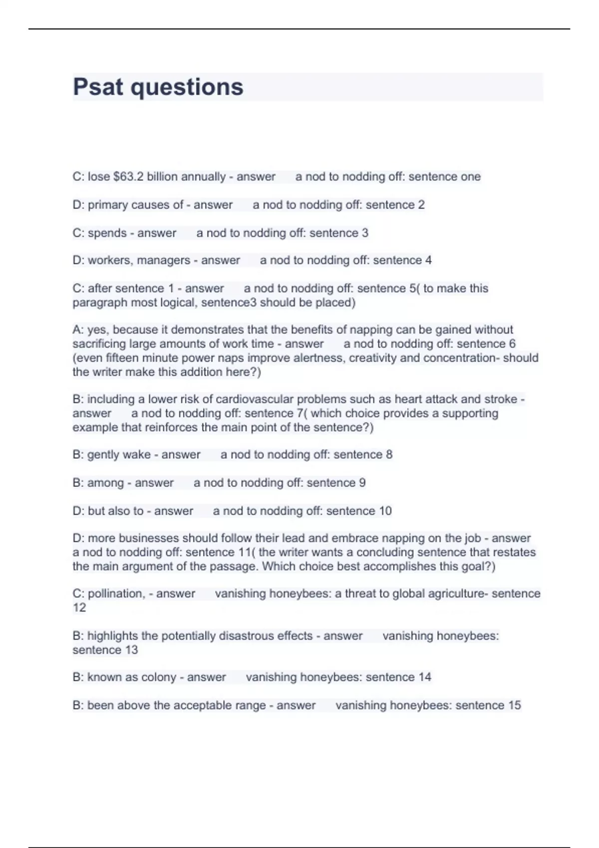 Psat questions with solutions 2024 - PSAT - Stuvia US