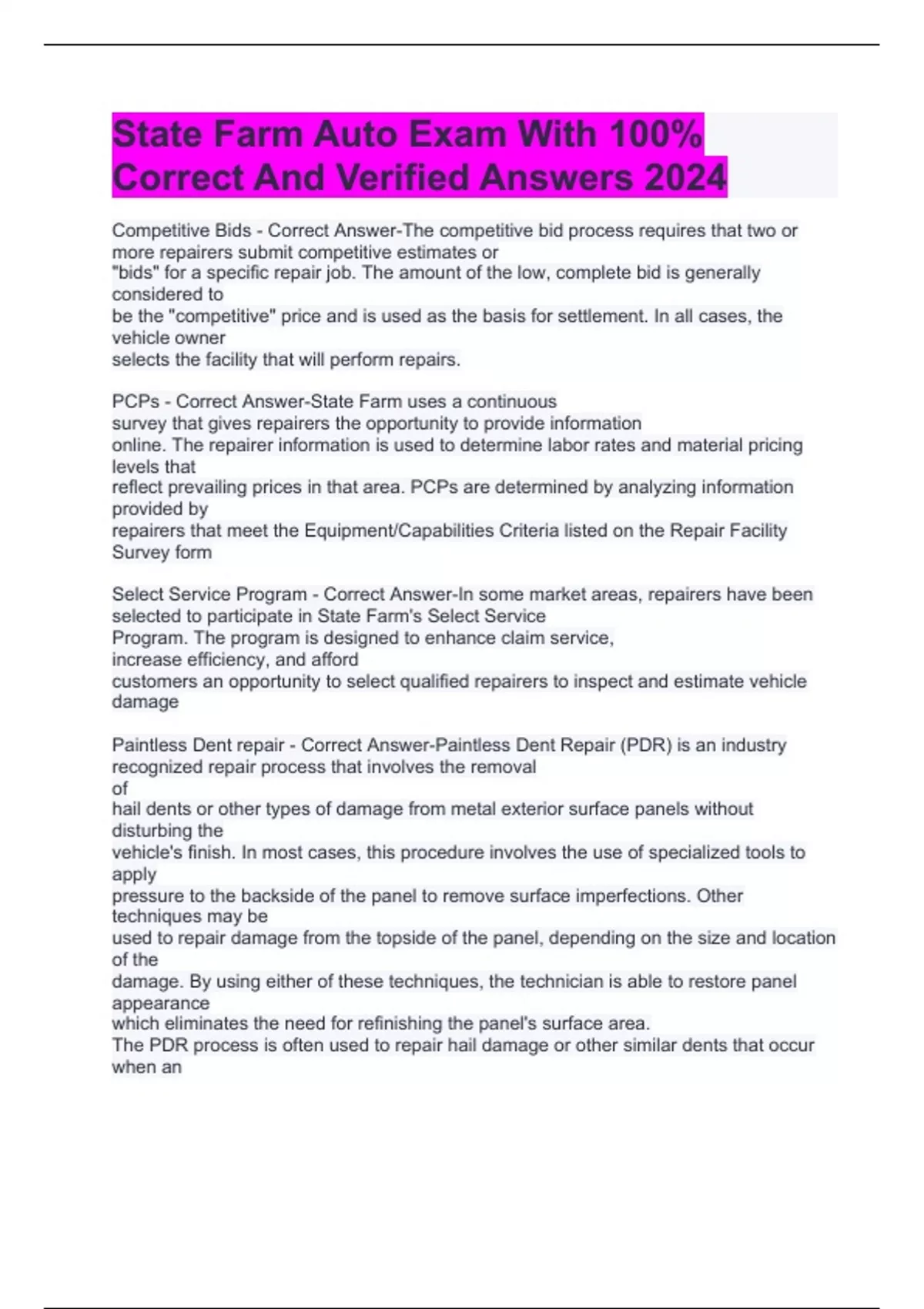 State Farm Auto Exam With 100% Correct And Verified Answers 2024 ...