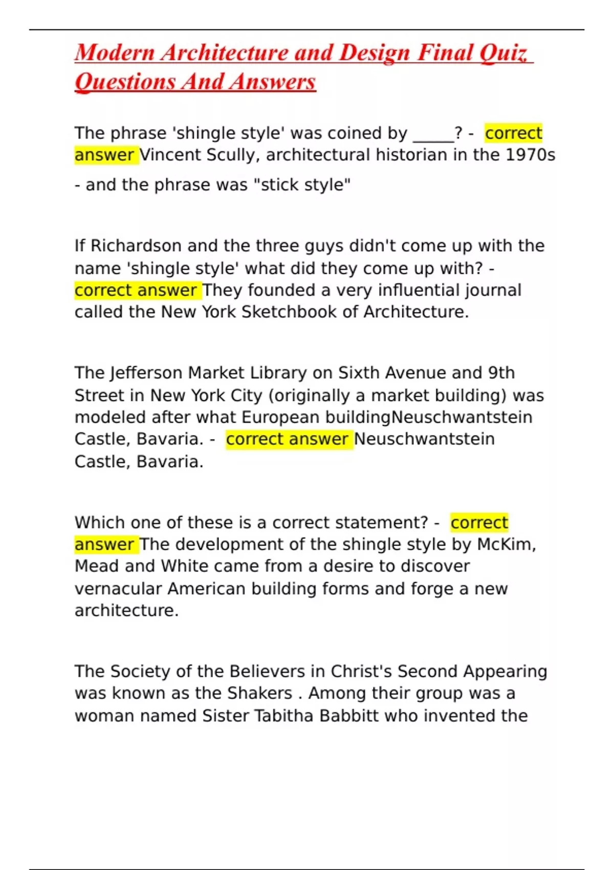 Modern Architecture and Design Final Quiz Questions And Answersa ...