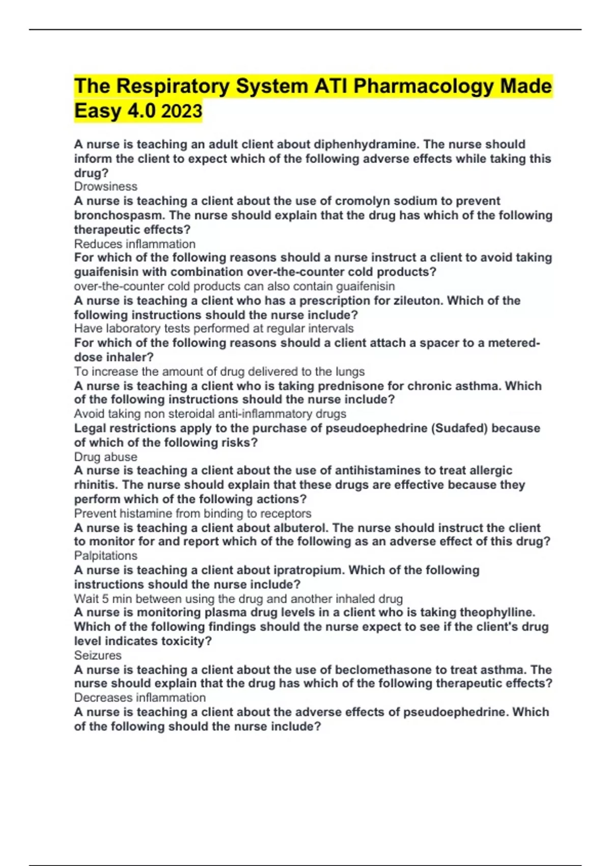 The Respiratory System ATI Pharmacology Made Easy 4.0 2023 - The ...