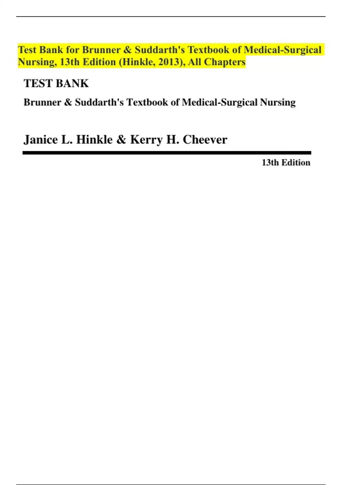 Test Bank for Brunner & Suddarth's Textbook of Medical-Surgical Nursing ...