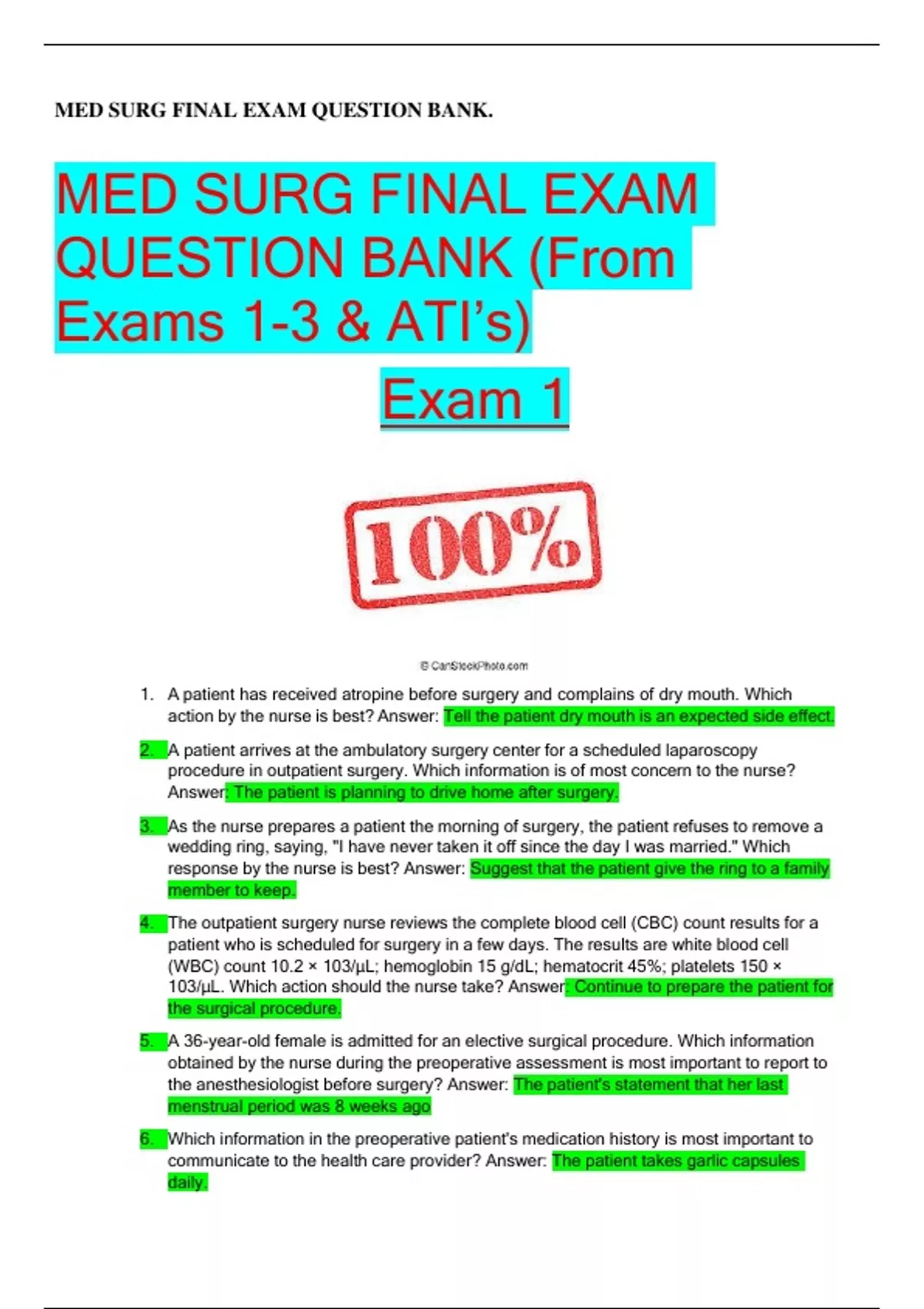 MED SURG FINAL EXAM QUESTION BANK. MED SURG FINAL EXAM QUESTION BANK ...
