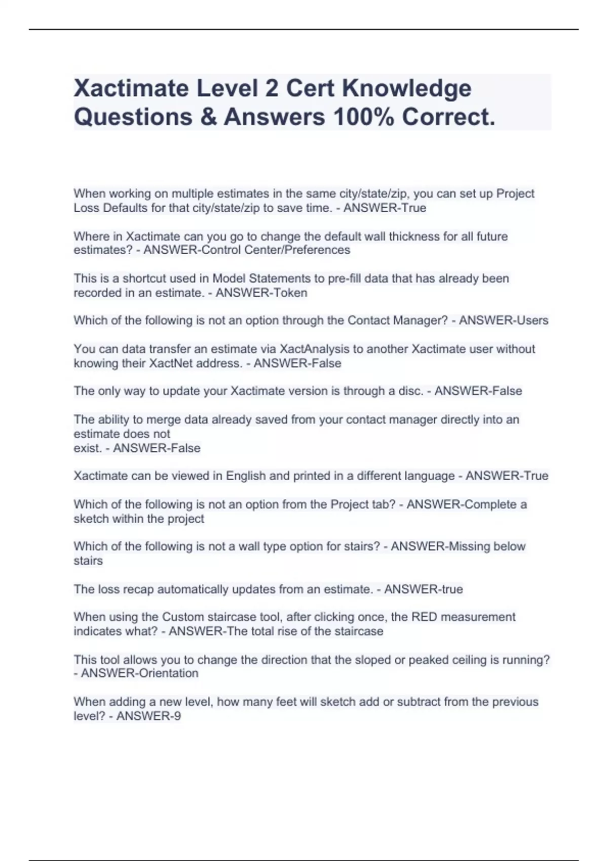 Xactimate Exam bundle(complete package) Questions & Answers 100% ...