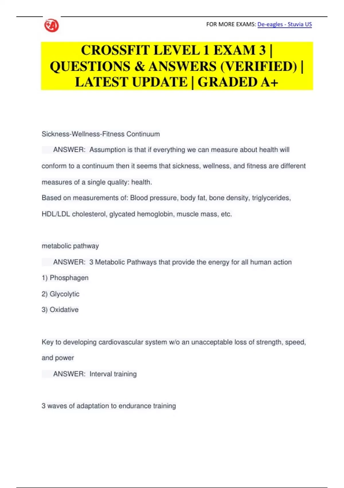 CROSSFIT LEVEL 1 EXAM 3 | QUESTIONS & ANSWERS (VERIFIED) | LATEST ...