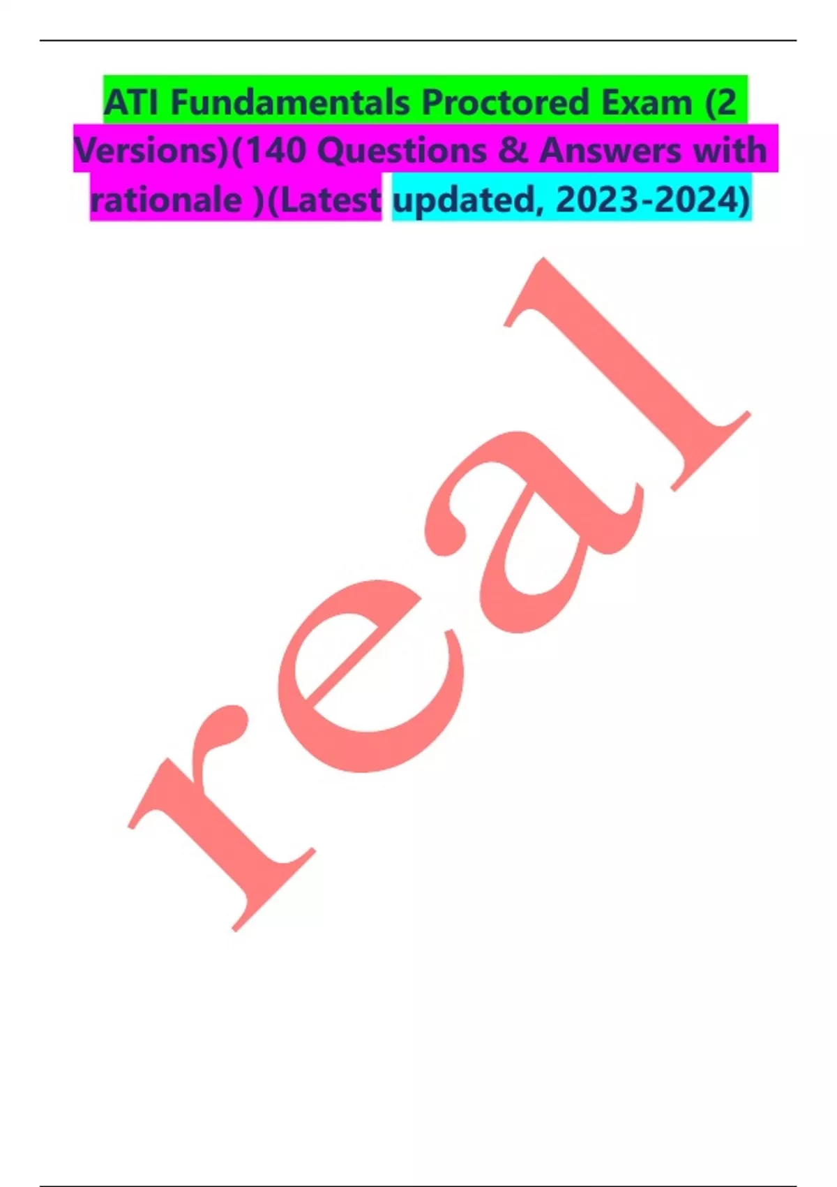 ATI Fundamentals Proctored Exam (2 Versions)(140 Questions & Answers ...