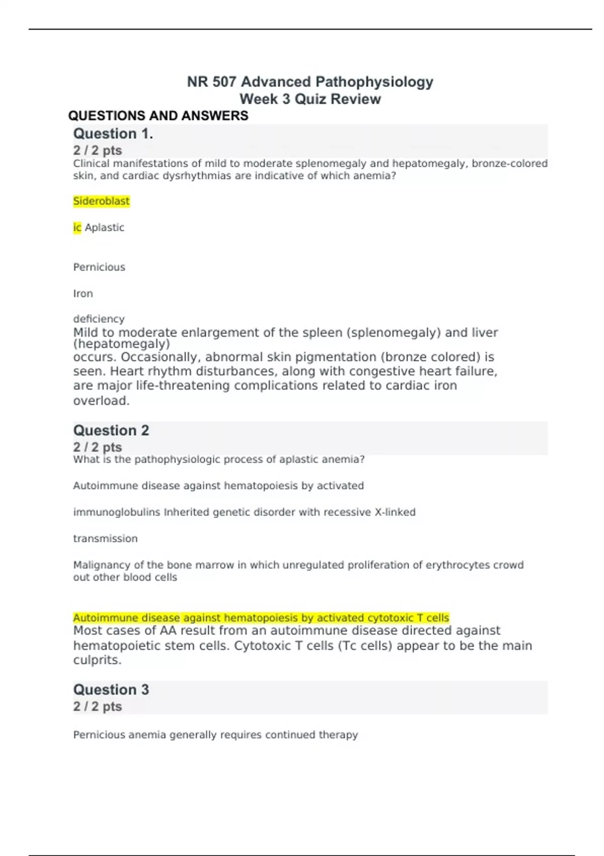 NR 507 Advanced Pathophysiology Week 3 Quiz Review - NR 507 ADVANCED ...