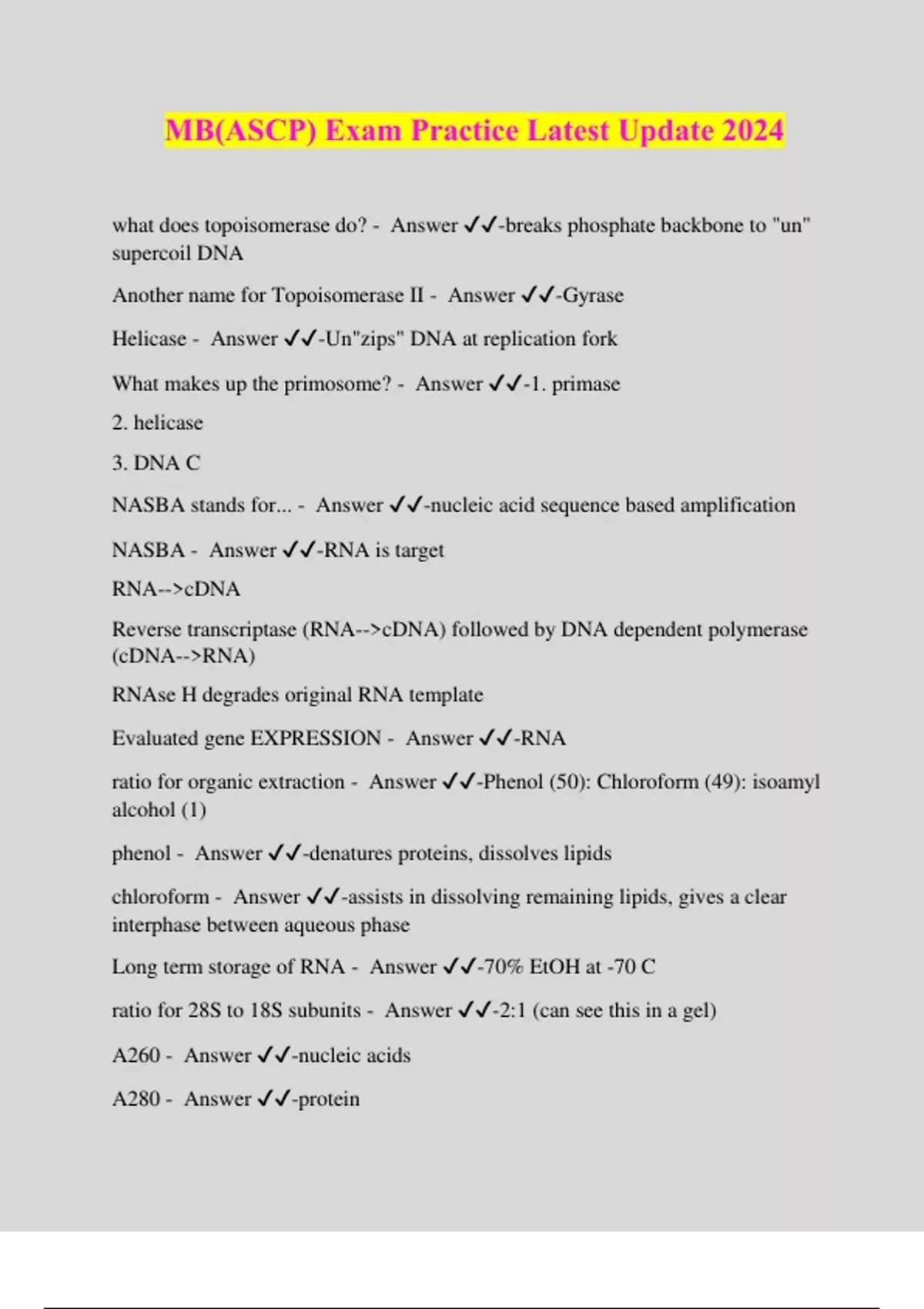 MB(ASCP) Exam Practice Latest Update 2024 - ASCP Molecular Biology ...