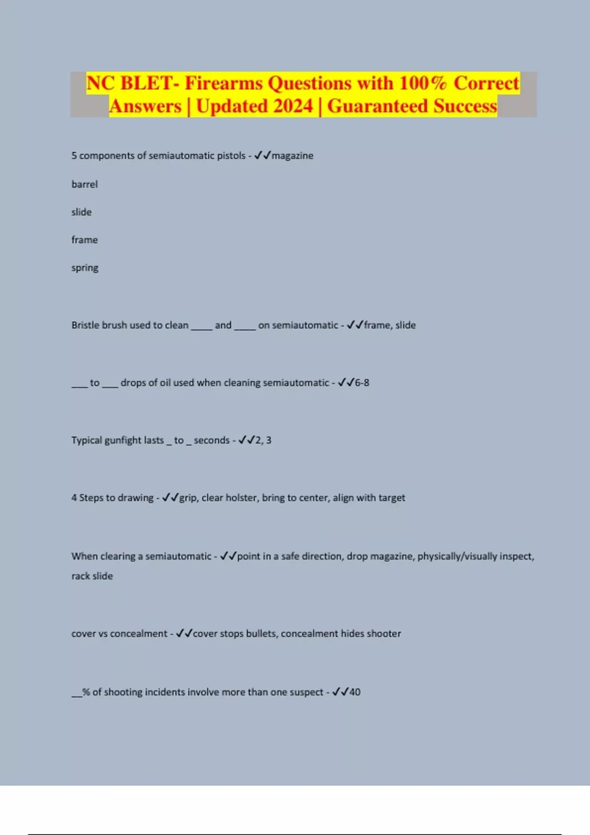 NC BLET- Firearms Questions with 100% Correct Answers | Updated 2024 | Guaranteed Success - NC ...