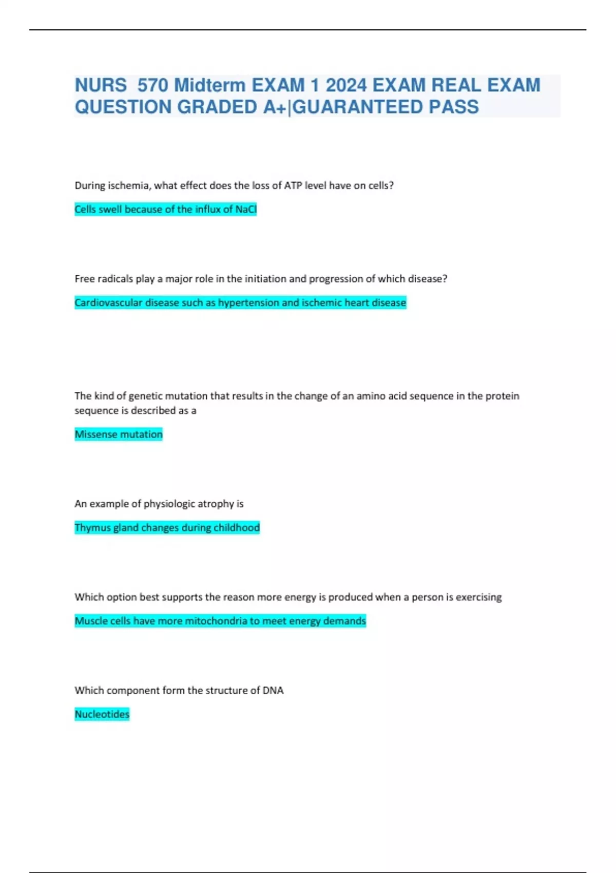 NURS 570 Midterm EXAM 1 2024 EXAM REAL EXAM QUESTION GRADED A+ ...