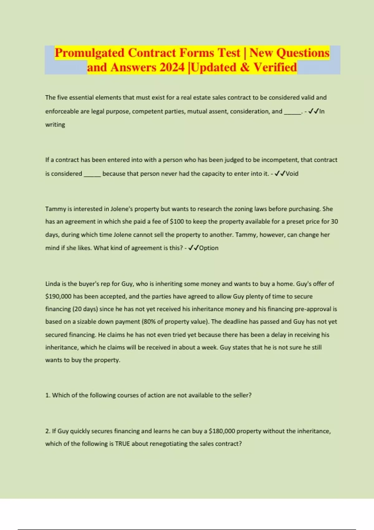 Promulgated Contract Forms Test | New Questions and Answers 2024 ...