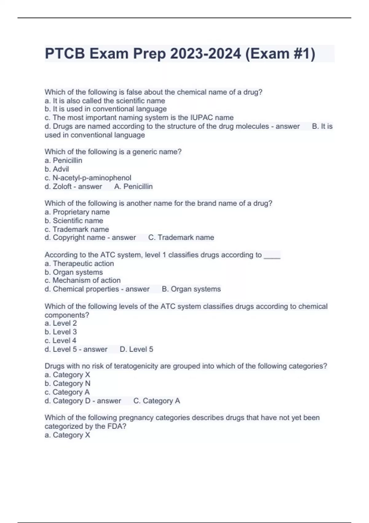 PTCB Exam Prep (Exam #1) Questions with correct Answers - PTCB - Stuvia US