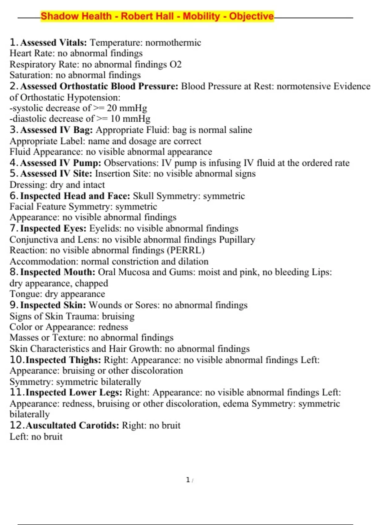 Robert Hall Mobility Shadow Health Focused Exam - Questions & Answers ...