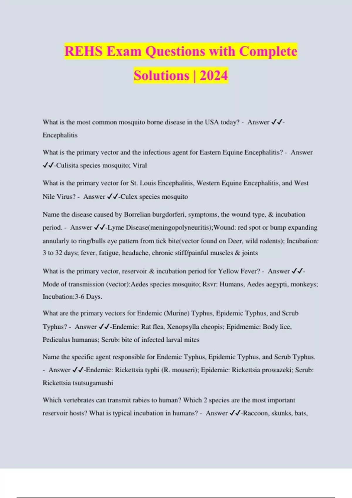 REHS Exam Questions with Complete Solutions | 2024 - REHS - Stuvia US