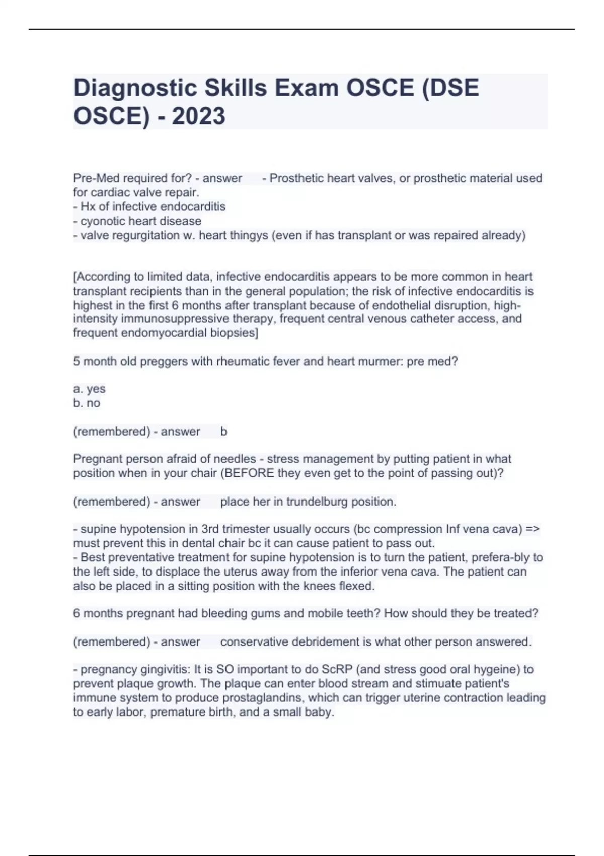 Diagnostic Skills Exam OSCE (DSE OSCE) - Questions with solutions ...