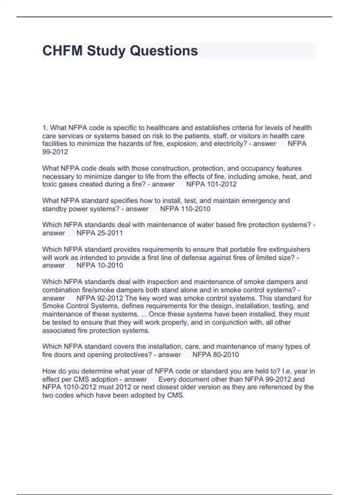 CHFM Study Questions With solutions 2024 - CHFM - Stuvia US