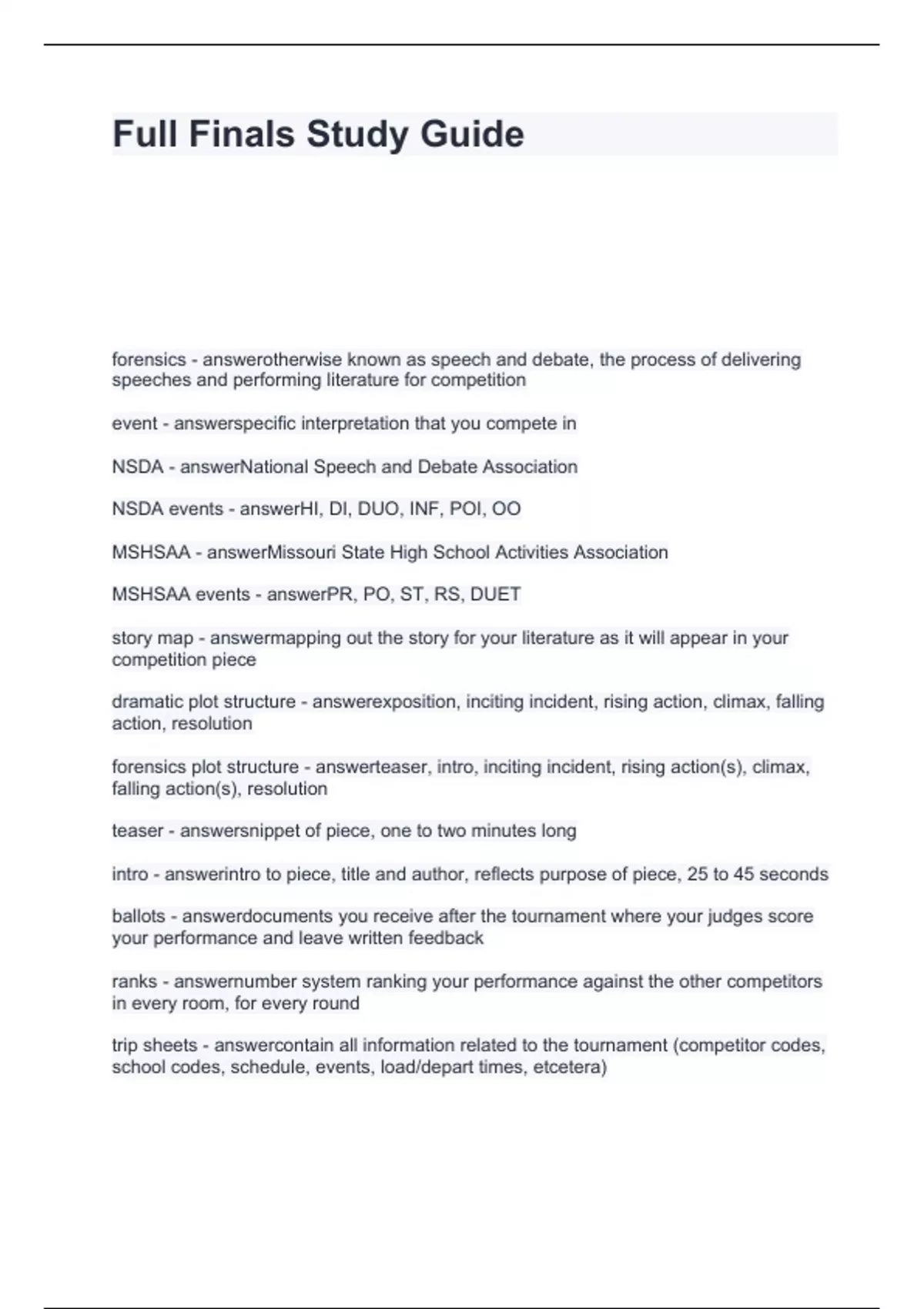 Full Finals Study Guide Questions with solutions 2024 - MSHSAA - Stuvia US