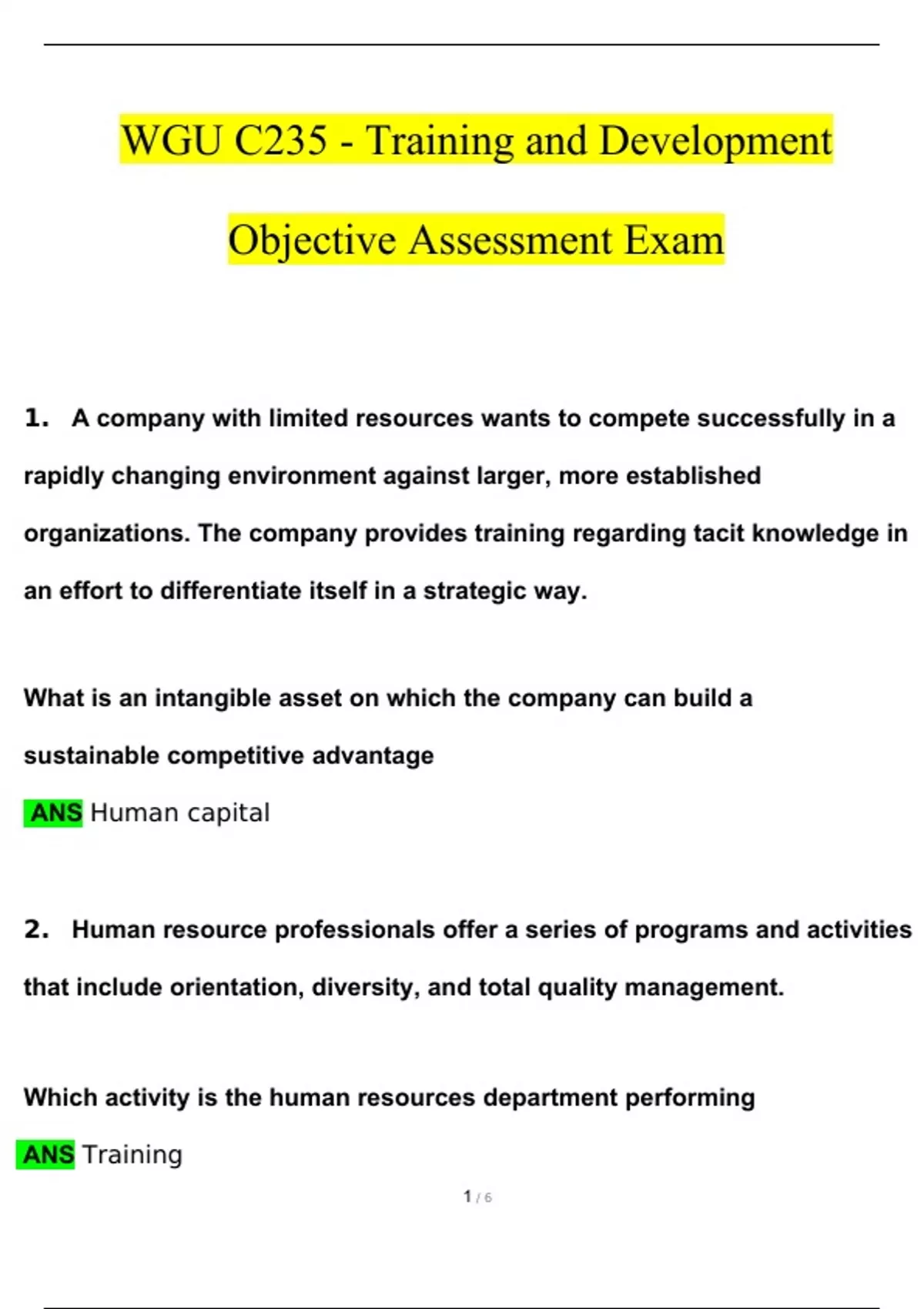 WGU C235 Objective Assessment Exam Questions and Answers 2024 / 2025 ...