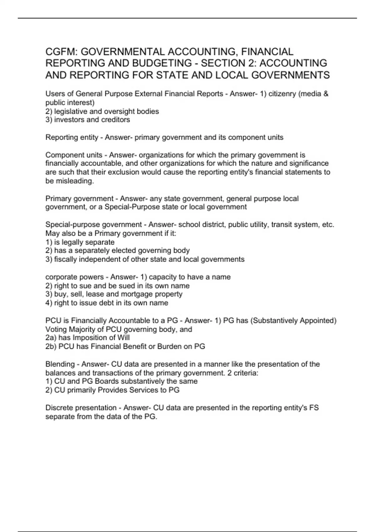 CGFM: GOVERNMENTAL ACCOUNTING, FINANCIAL REPORTING AND BUDGETING ...