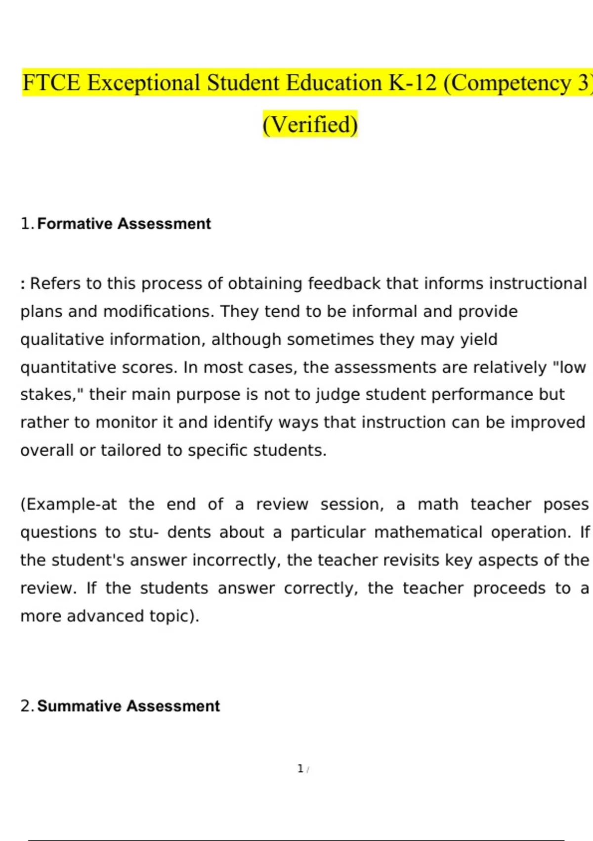 FTCE Exceptional Student Education K-12 (Competency 3) Questions and ...