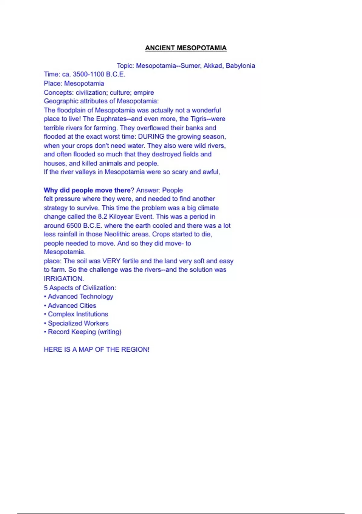 Summary Mesopotamia basic notes - Premodern history - Stuvia US