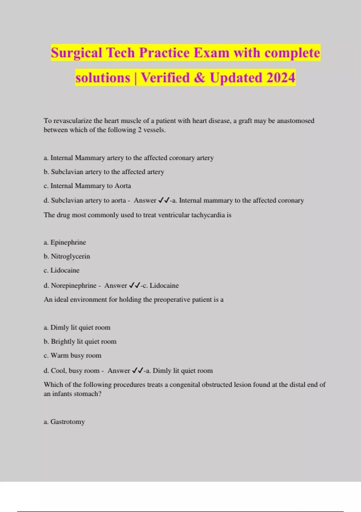 Surgical Tech Practice Exam with complete solutions | Verified ...