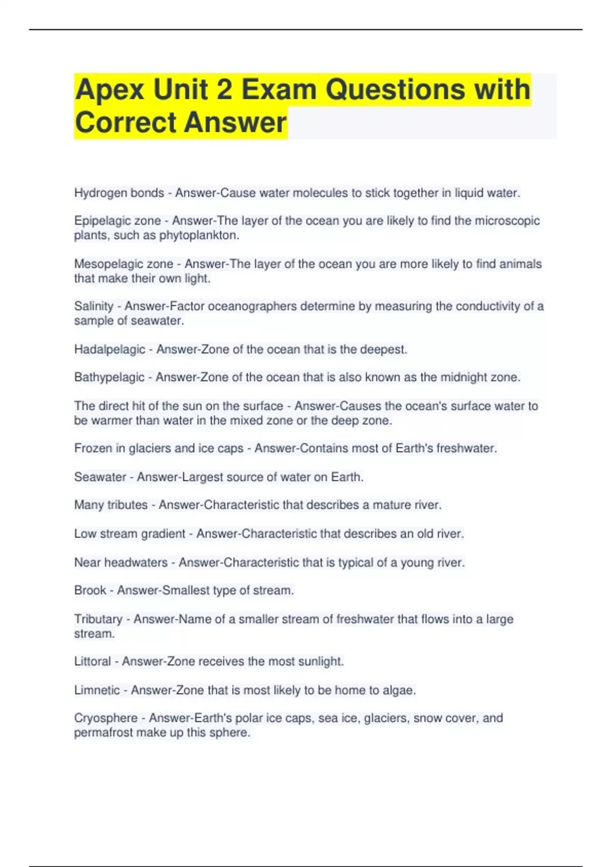 Apex Unit 2 Exam Questions with Correct Answer - Apex - Stuvia US