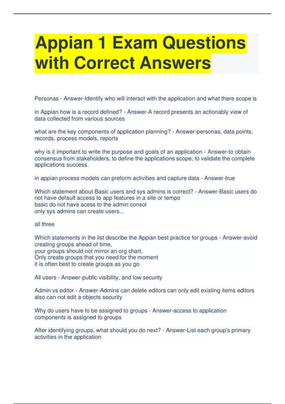 Bundle For Appian Exam Questions with Correct Answers - Stuvia US