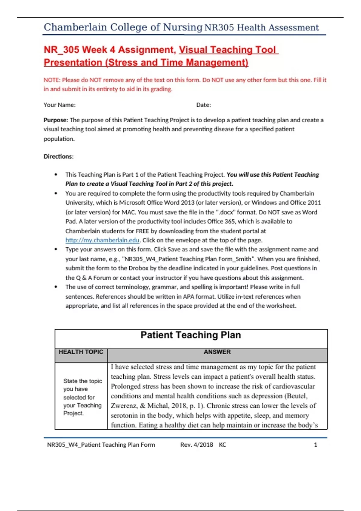 NR_305 Week 4 Assignment, Visual Teaching Tool Presentation (Stress and ...