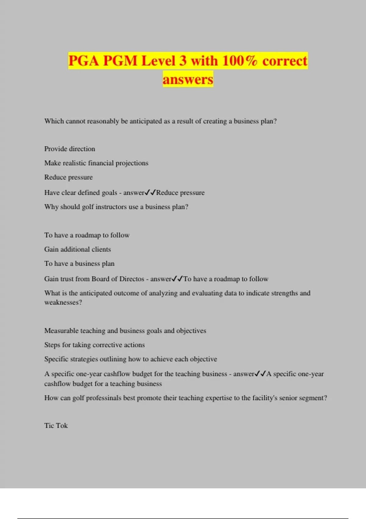 PGA PGM Level 3 with 100% correct answers - PGA PGM - Stuvia US