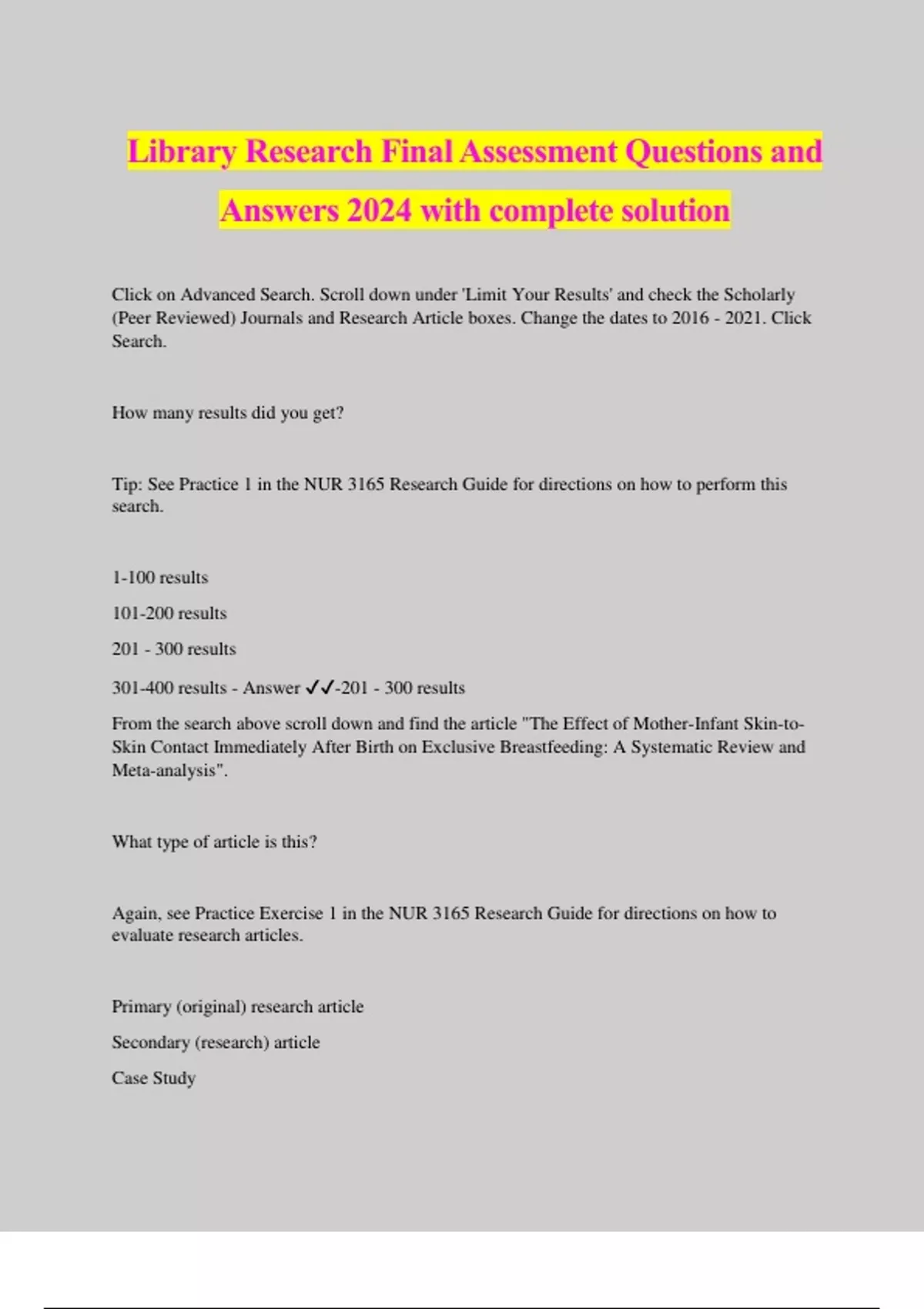 Library Research Final Assessment Questions and Answers 2024 with ...