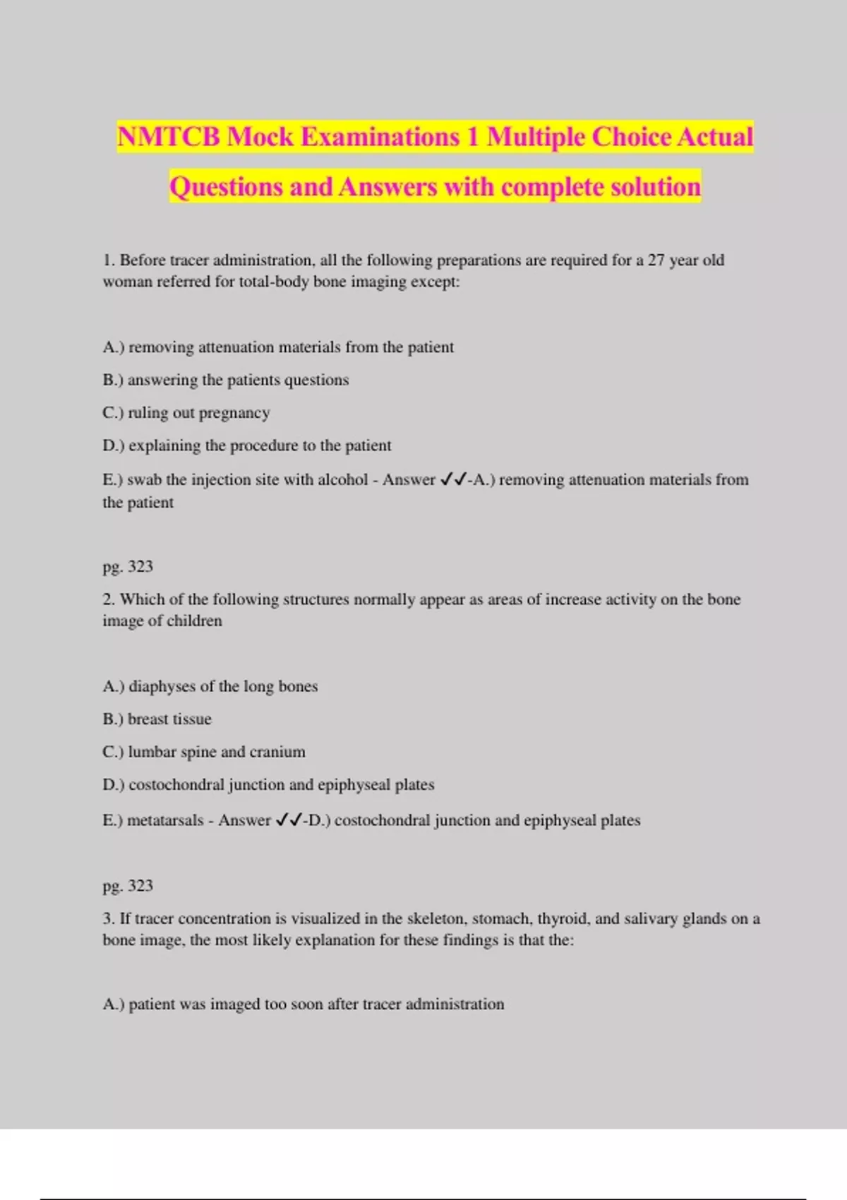 NMTCB Mock Examinations 1 Multiple Choice Actual Questions and Answers ...