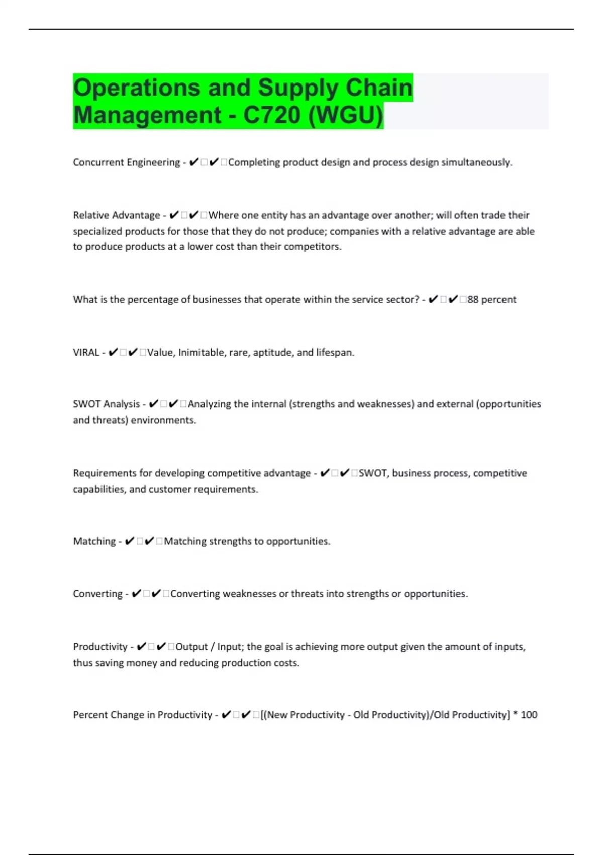 Operations and Supply Chain Management - C720 (WGU) 159 test review ...